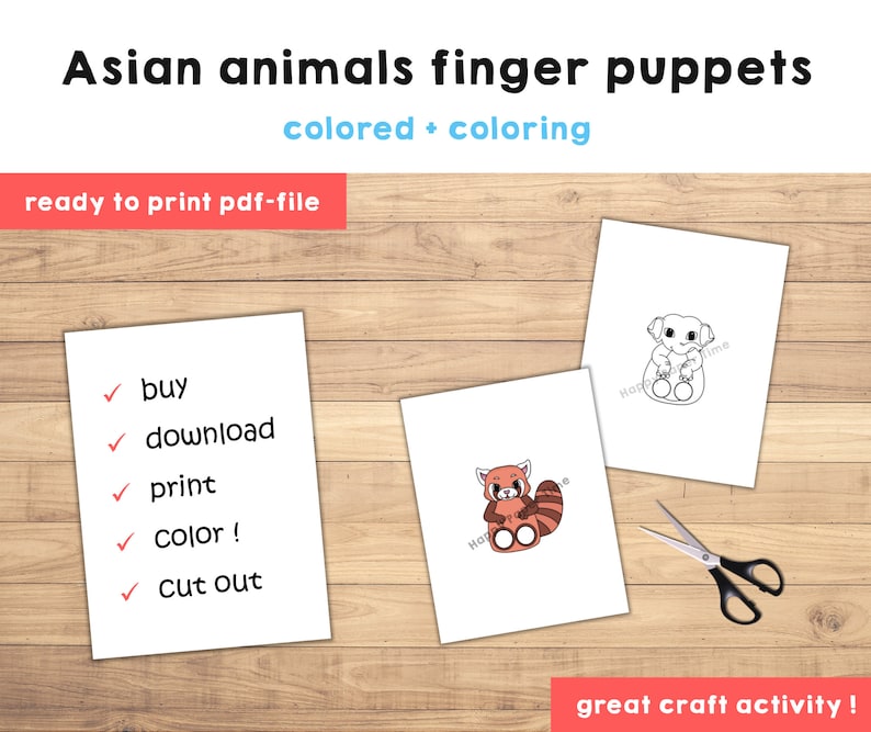 Asian Animal Paper Craft Printable Finger Puppet Template Kids - Etsy