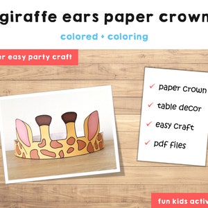Giraffe Ears Paper Crown Party Coloring Printable Kids Craft Safari ...