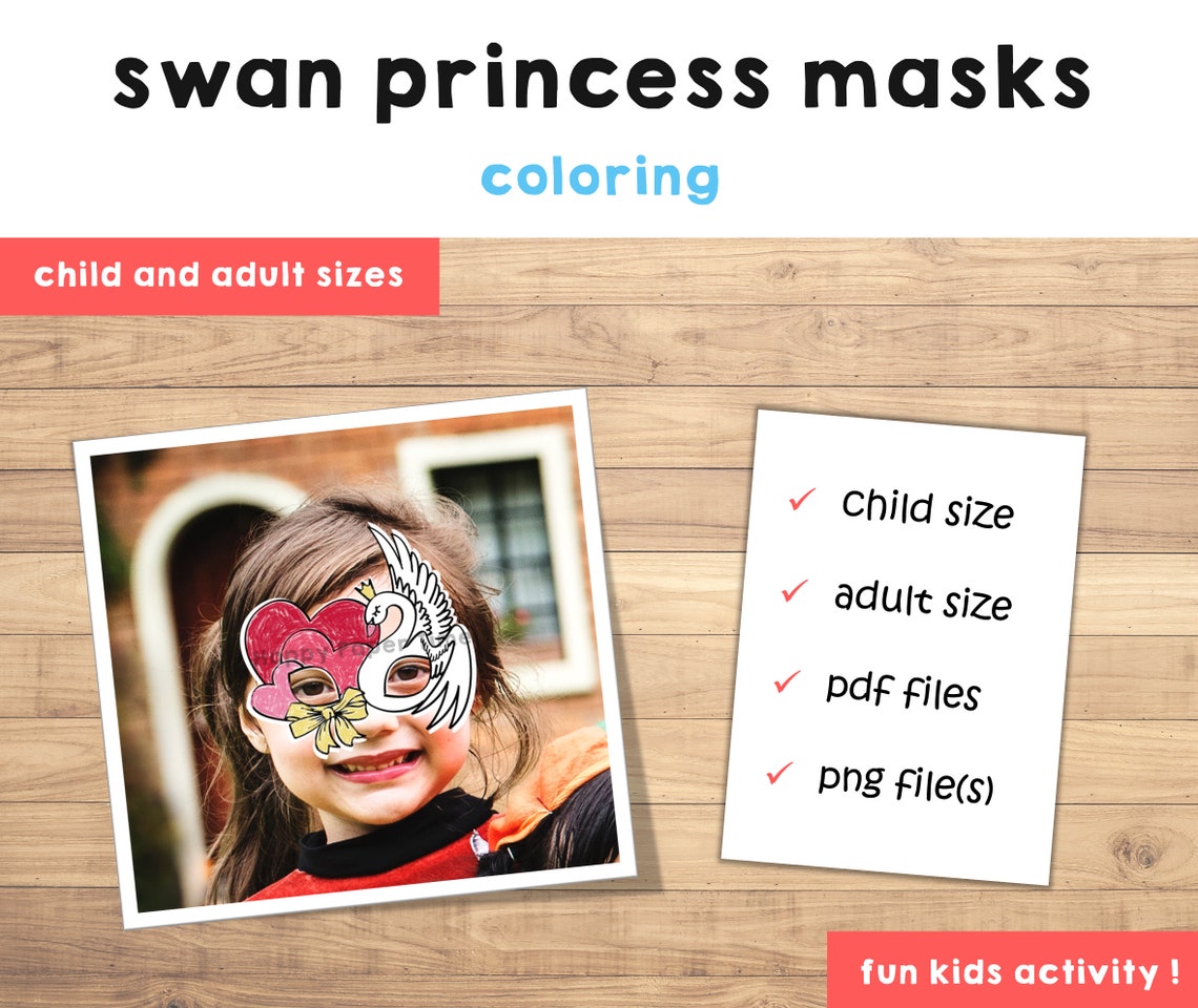 Swan Princess Party Printable Masks Fairytale Kids Party Mask Swan ...
