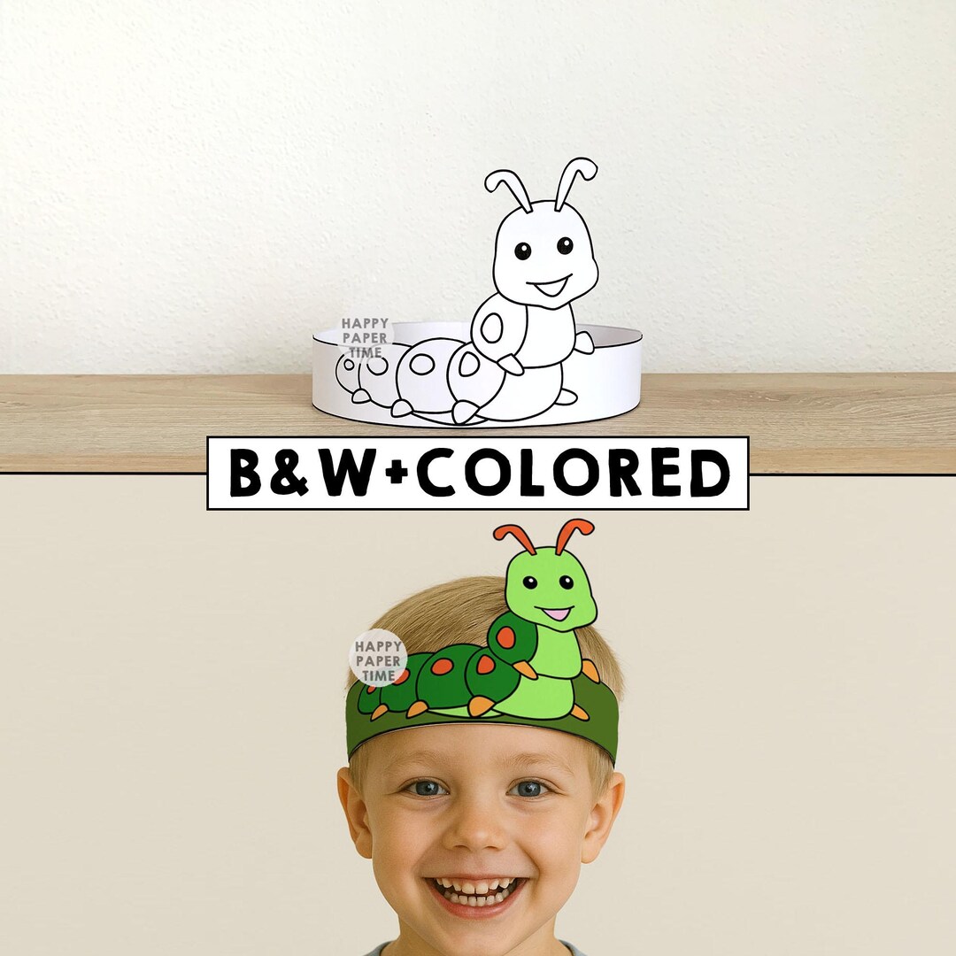 Caterpillar Paper Crown Headband Party Coloring Activity Printable Kids ...