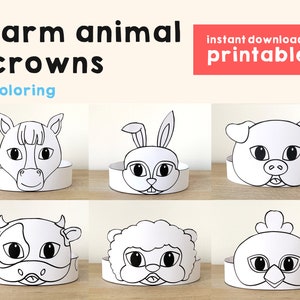 Farm Animals Paper Crowns Pig Pony Cow Rabbit Sheep Chicken - Etsy