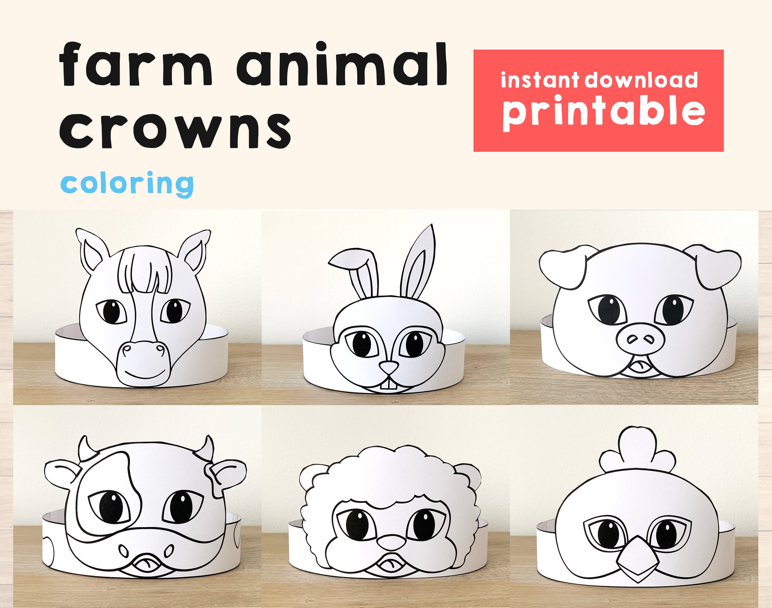 Farm Animals Paper Crowns Pig Pony Cow Rabbit Sheep Chicken - Etsy