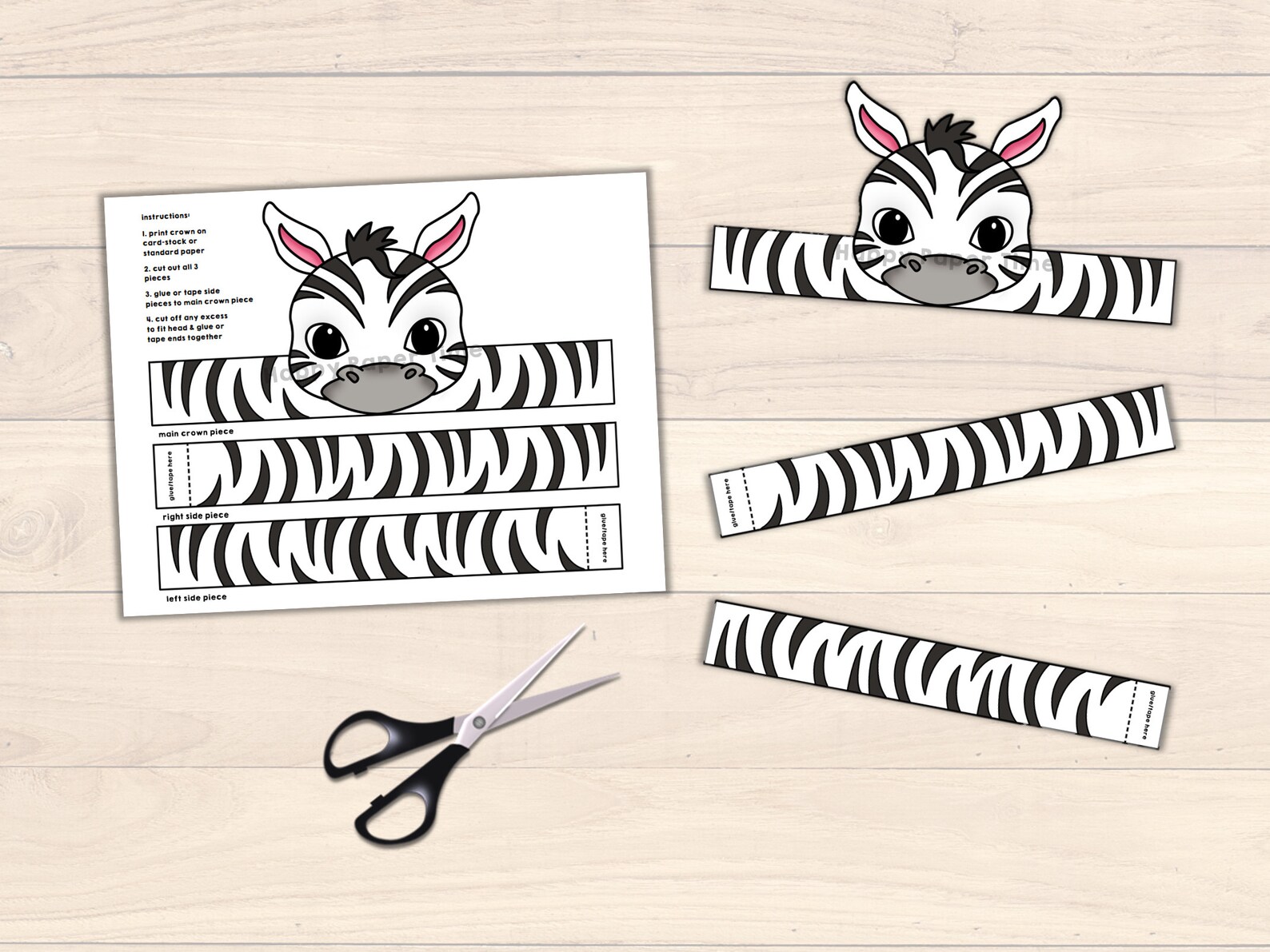 Zebra Paper Crown Party Coloring Printable Kids Craft African | Etsy
