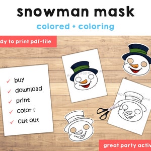 Snowman Mask Paper Christmas Costume Printable Craft Party Favor Kids ...