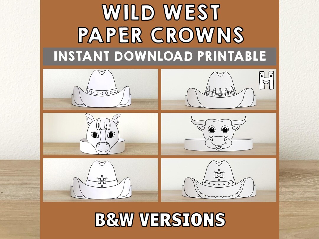 Wild West Paper Crown Coloring Headband Cowboy Sheriff Cowgirl Party ...