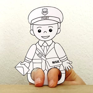 Postman Paper Craft Printable Community Helper Finger Puppet Kids ...