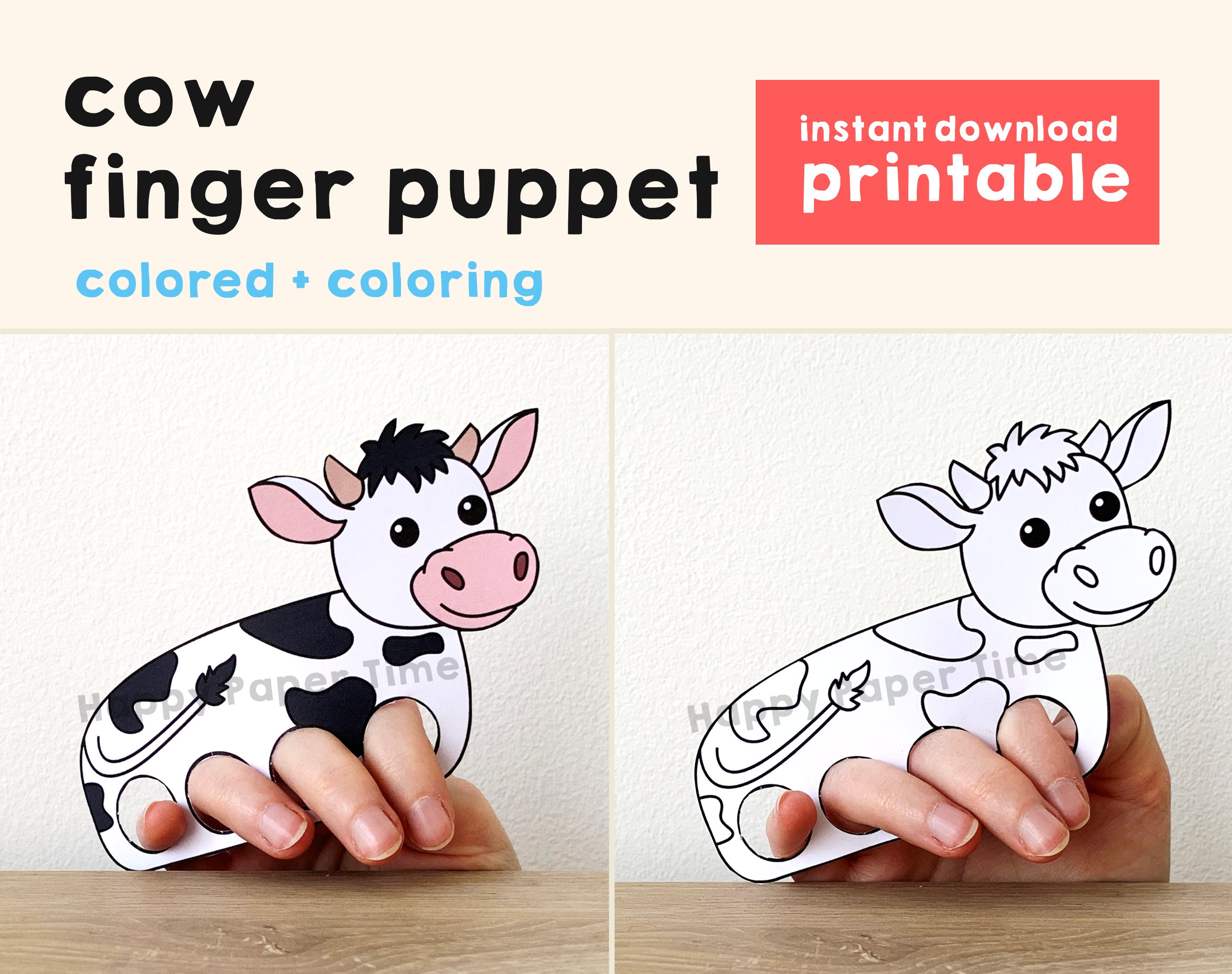 Cow Paper Craft Printable Farm Animal Finger Puppet Kids Craft - Etsy
