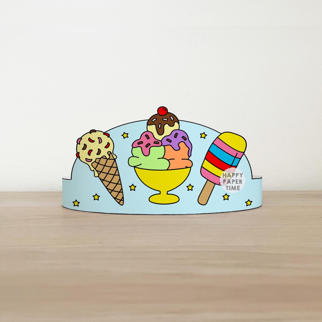 Ice Cream Paper Crowns Summer Spring Printable Kids Craft Birthday ...