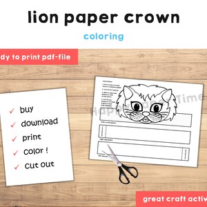 Lion Paper Crown Coloring Printable Kids Craft Lion Birthday Party ...