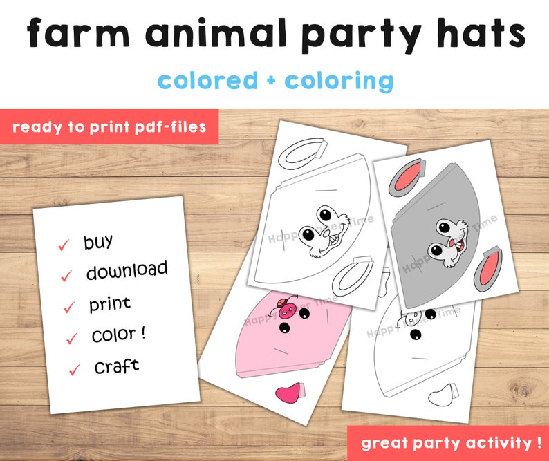 Farm Animal Party Hats Paper Printable Table Pig Horse Cow - Etsy