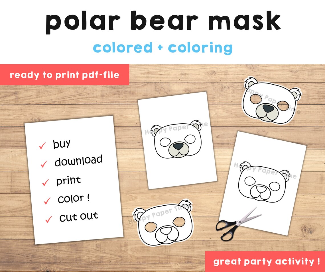Polar Bear Mask Paper Craft Costume Diy Polar Animal Mask | Etsy