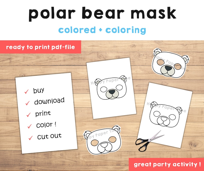 Polar Bear Mask Paper Craft Costume Diy Polar Animal Mask Template ...