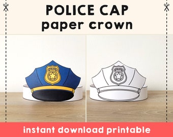 Police Cap Hat Paper Crown Party Coloring Printable Kids Craft ...