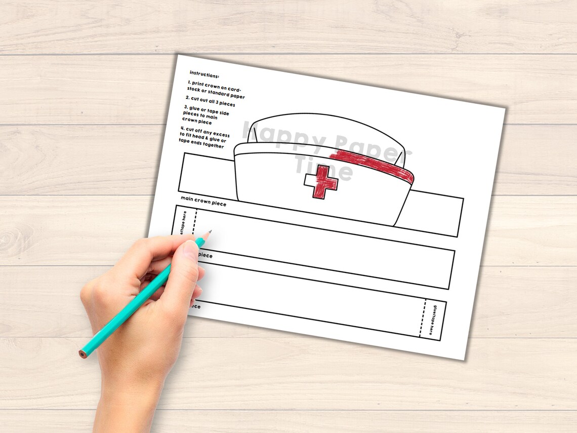 Nurse Cap Hat Paper Crown Party Coloring Printable Kids Craft - Etsy Canada