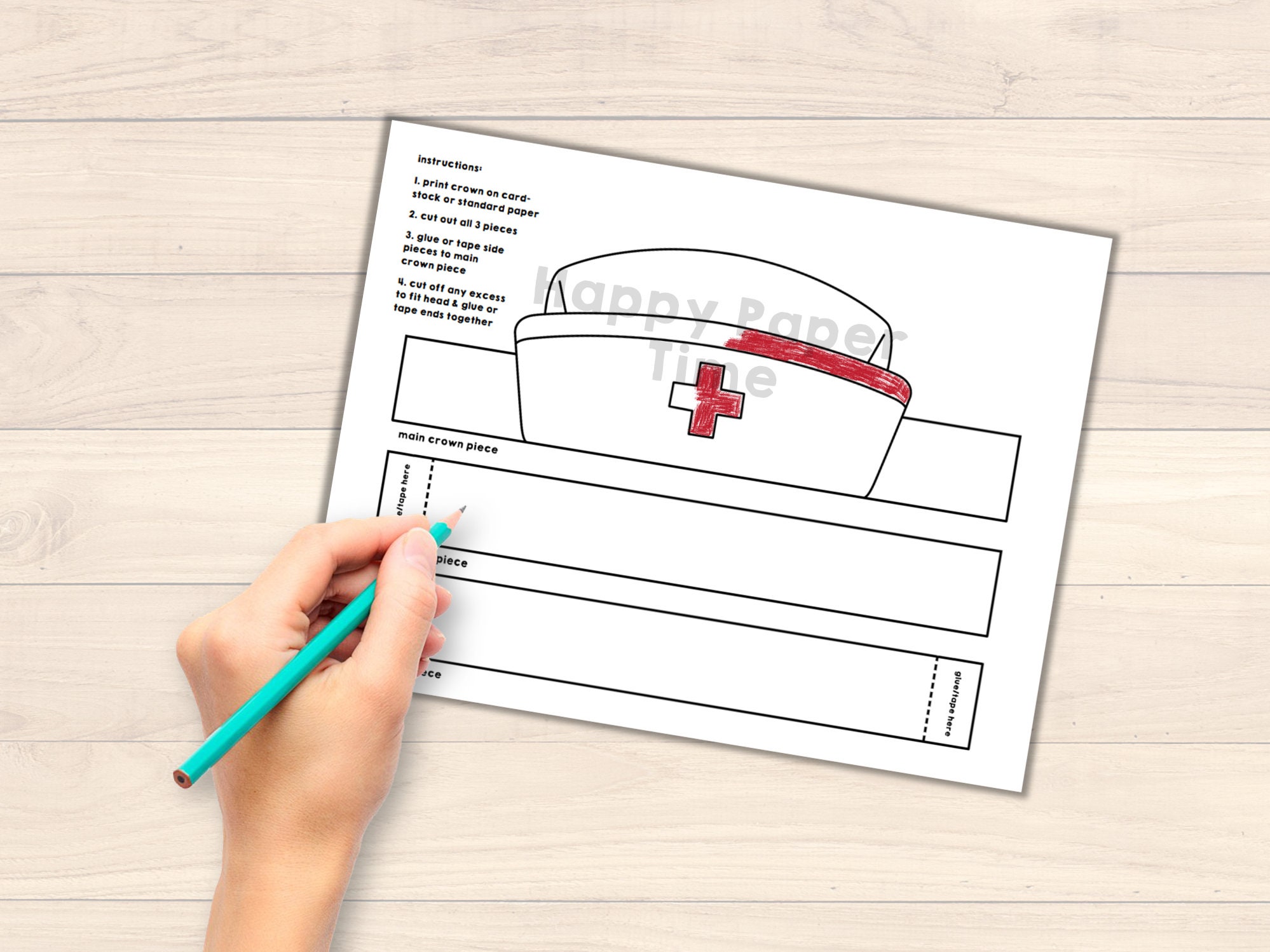 Nurse Cap Hat Paper Crown Party Coloring Printable Kids Craft | Etsy