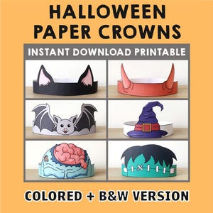 Halloween Paper Crowns Witch Zombie Bat Devil Frankenstein Printable ...