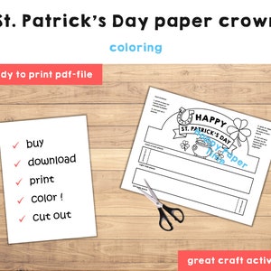 St Patrick's Day Paper Crown Headband Pot of Gold Party Coloring ...