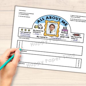 All About Me Paper Crown Back to School Hat Headband Coloring Printable ...