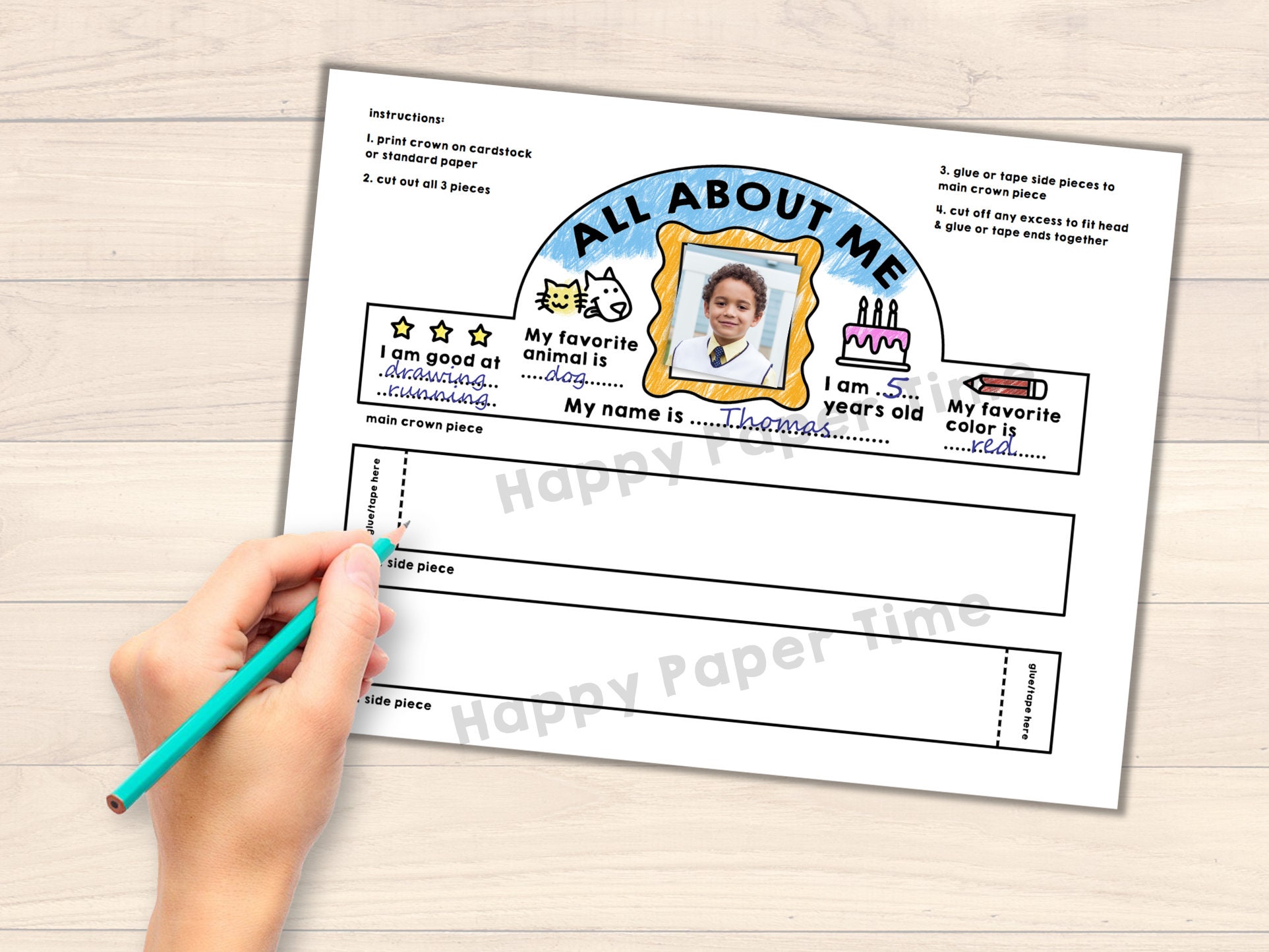 All About Me Paper Crown Back to School Hat Headband Coloring - Etsy UK