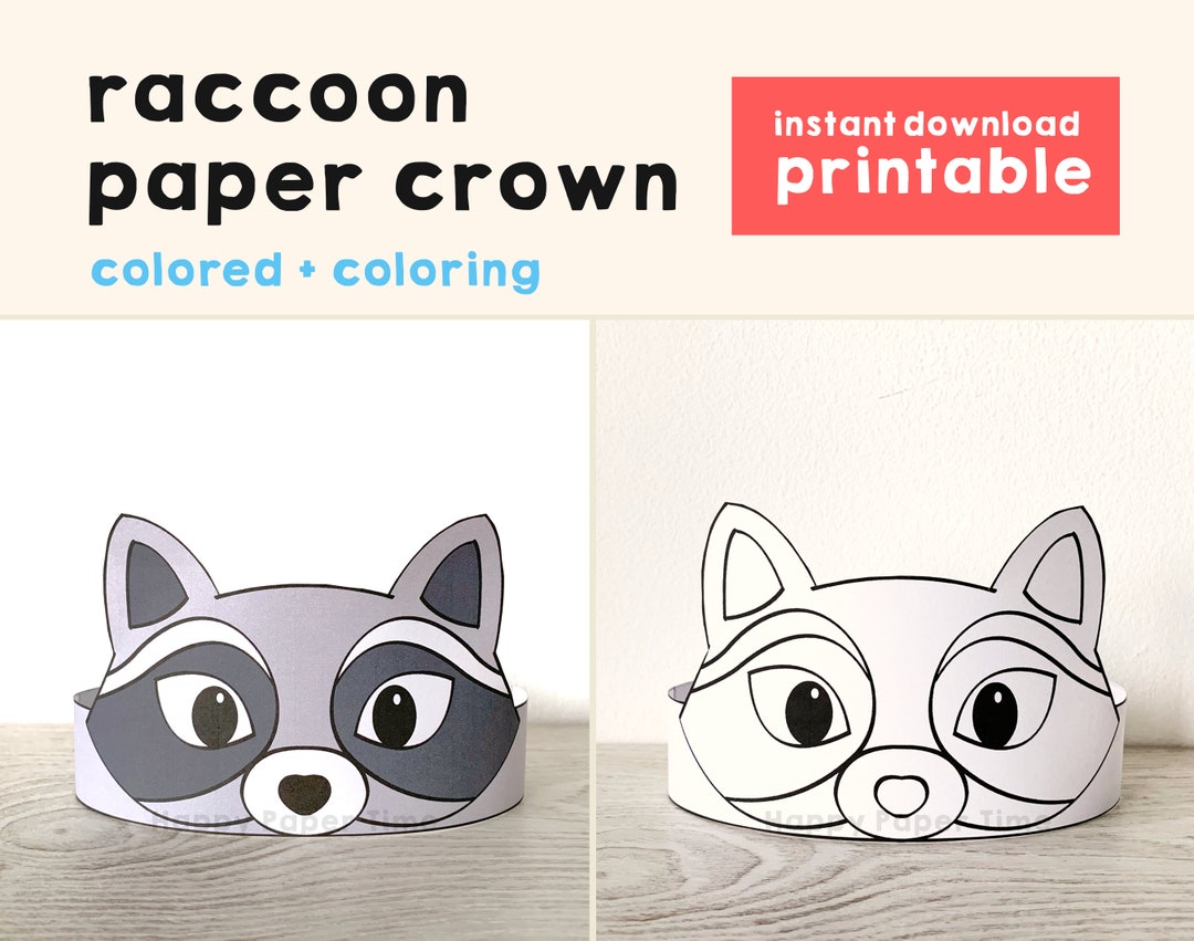 Raccoon Paper Crown Coloring Activity Printable Kids Craft - Etsy