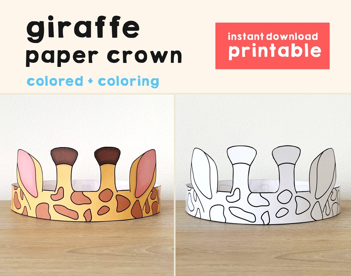 Giraffe Ears Paper Crown Party Coloring Printable Kids Craft | Etsy