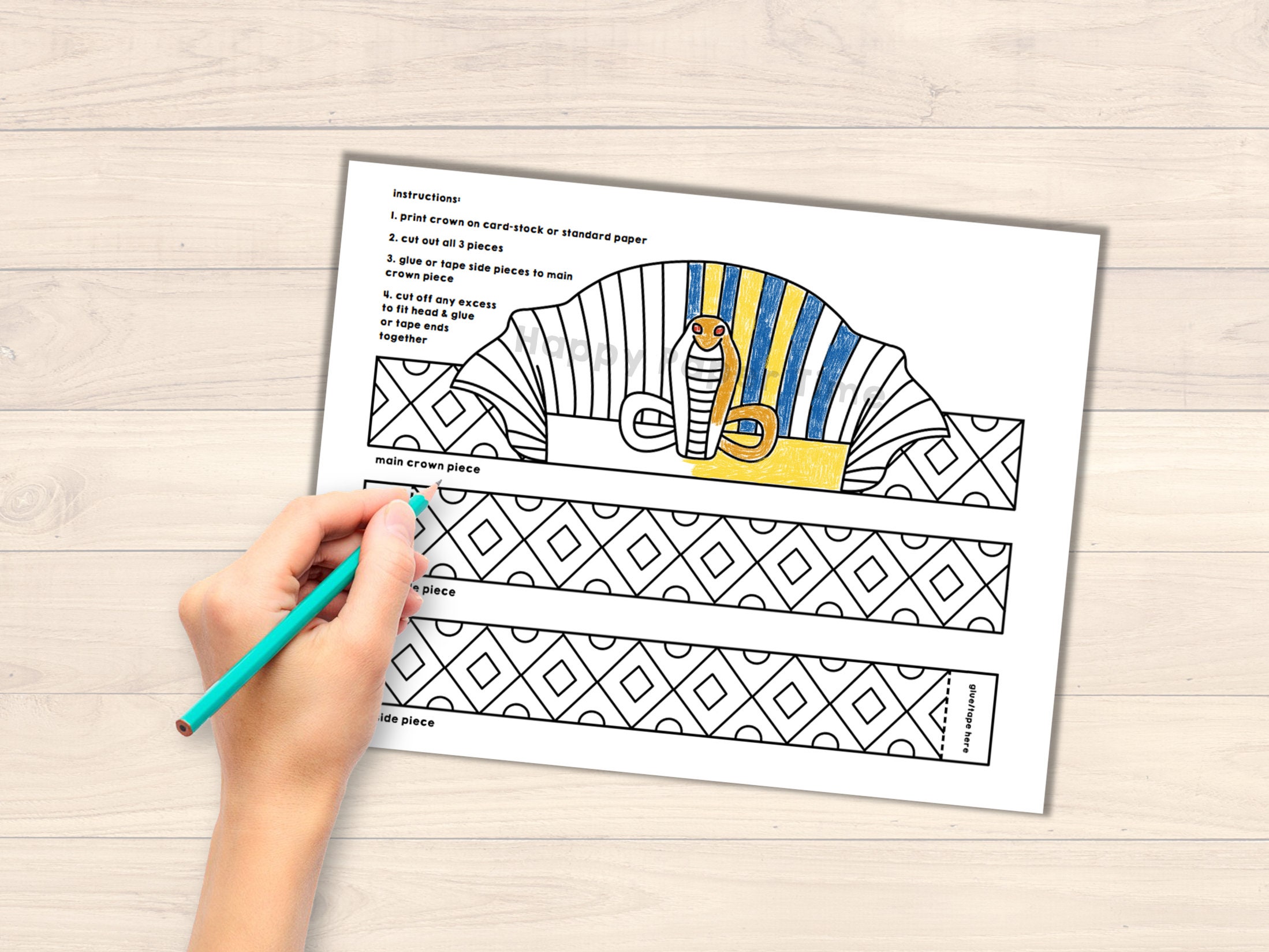 Pharaoh Paper Crown Ancient Egypt Template Party Coloring | Etsy