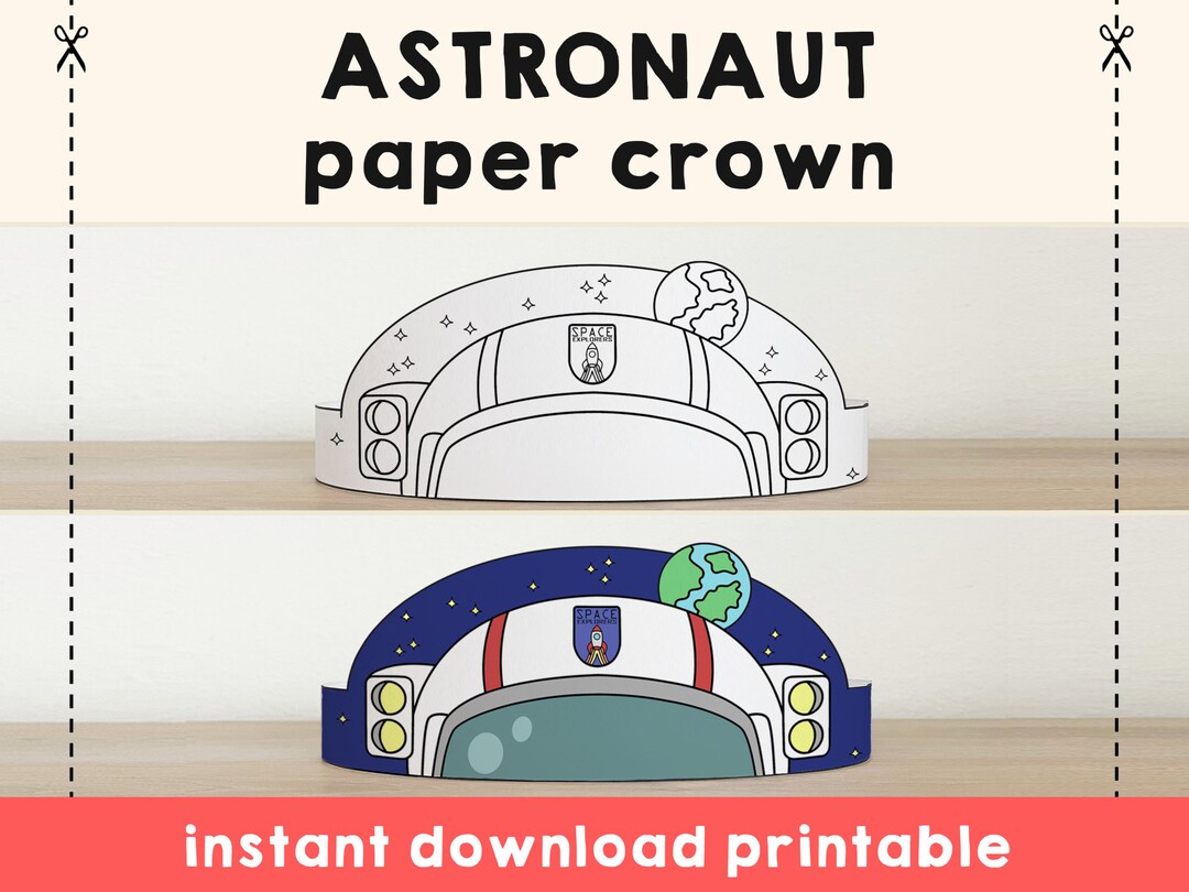 Astronaut Helmet Paper Crown Space Astronomy Party Coloring Printable ...