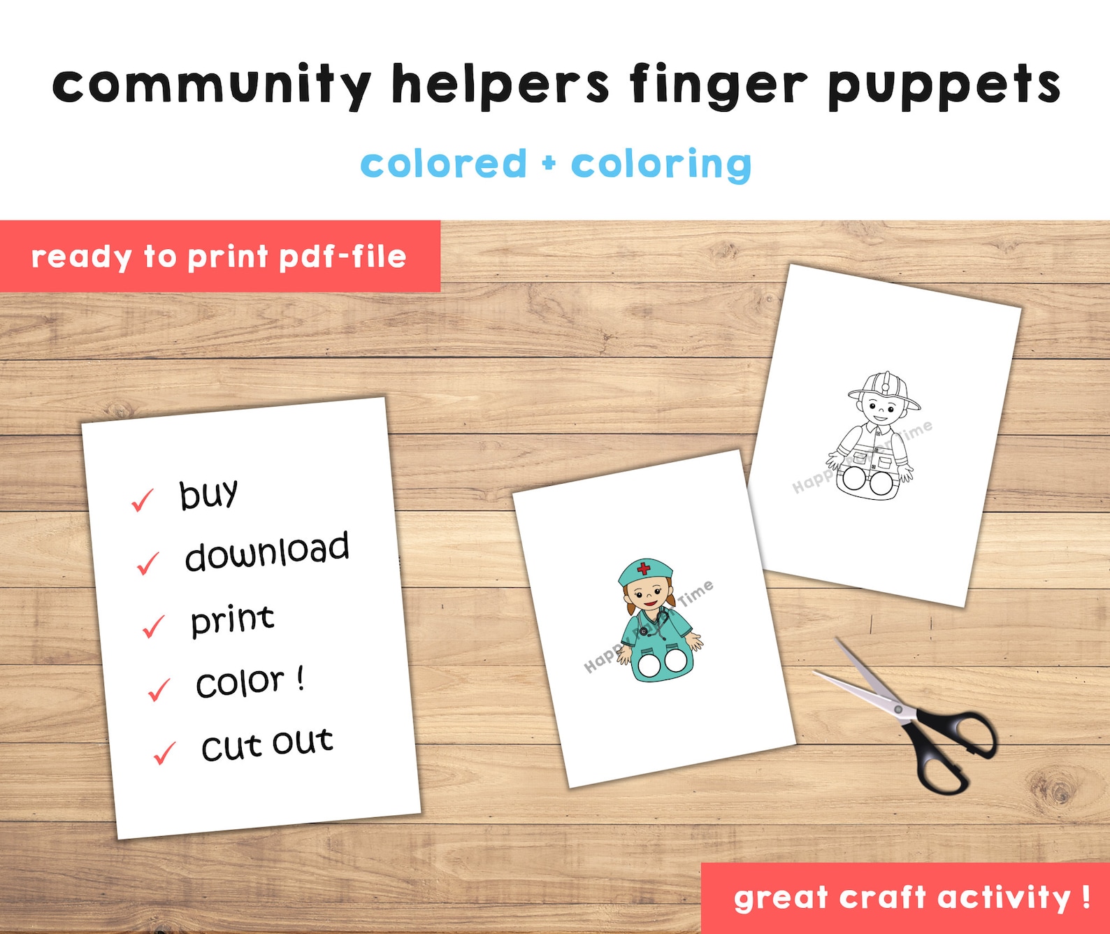 Community Helpers Paper Craft Printable Finger Puppet Template Kids ...