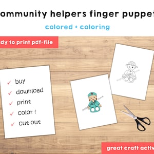 Community Helpers Paper Craft Printable Finger Puppet Template Kids ...