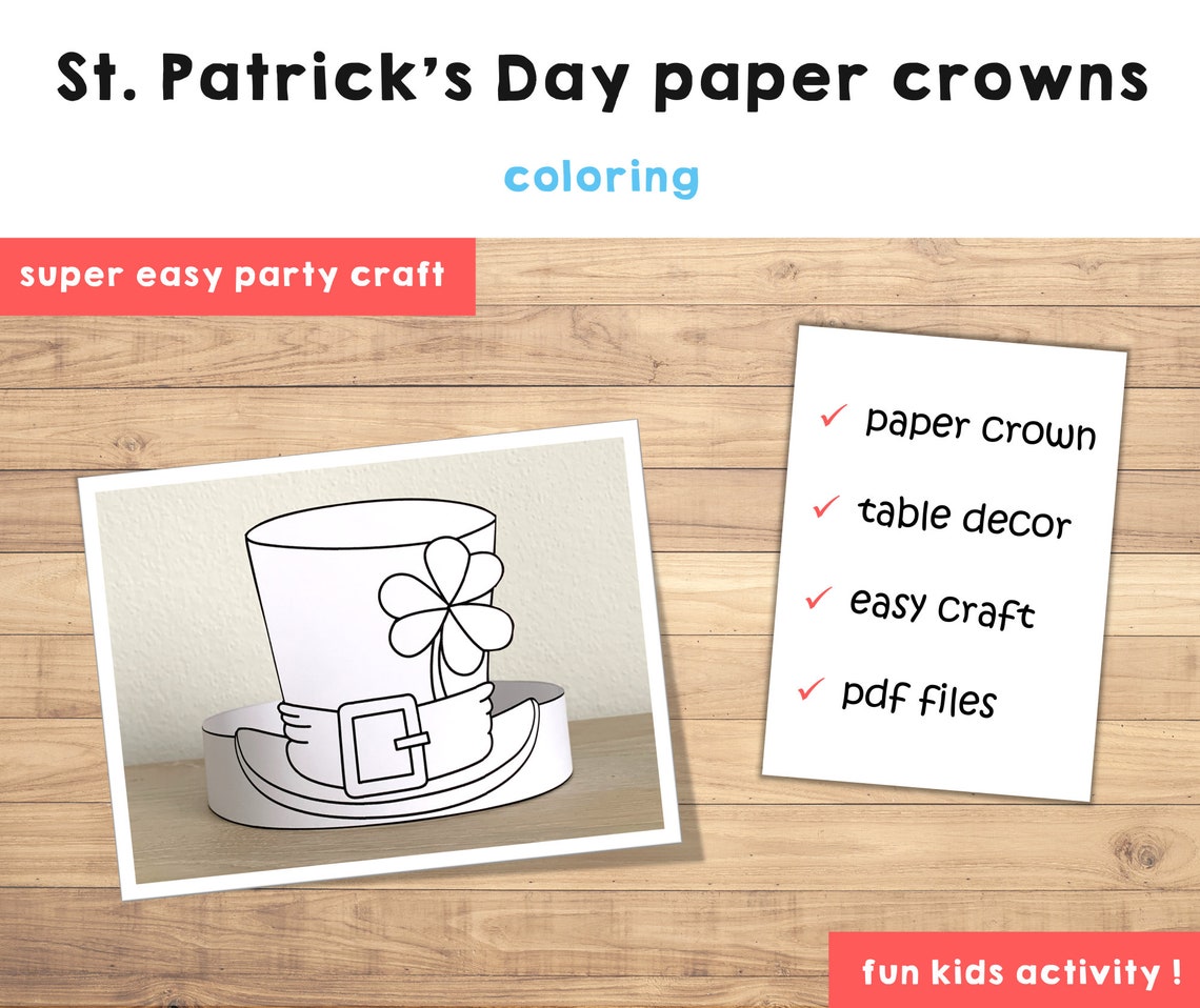 St Patrick's Day Paper Crowns Headbands Leprechaun Gold Party Coloring ...