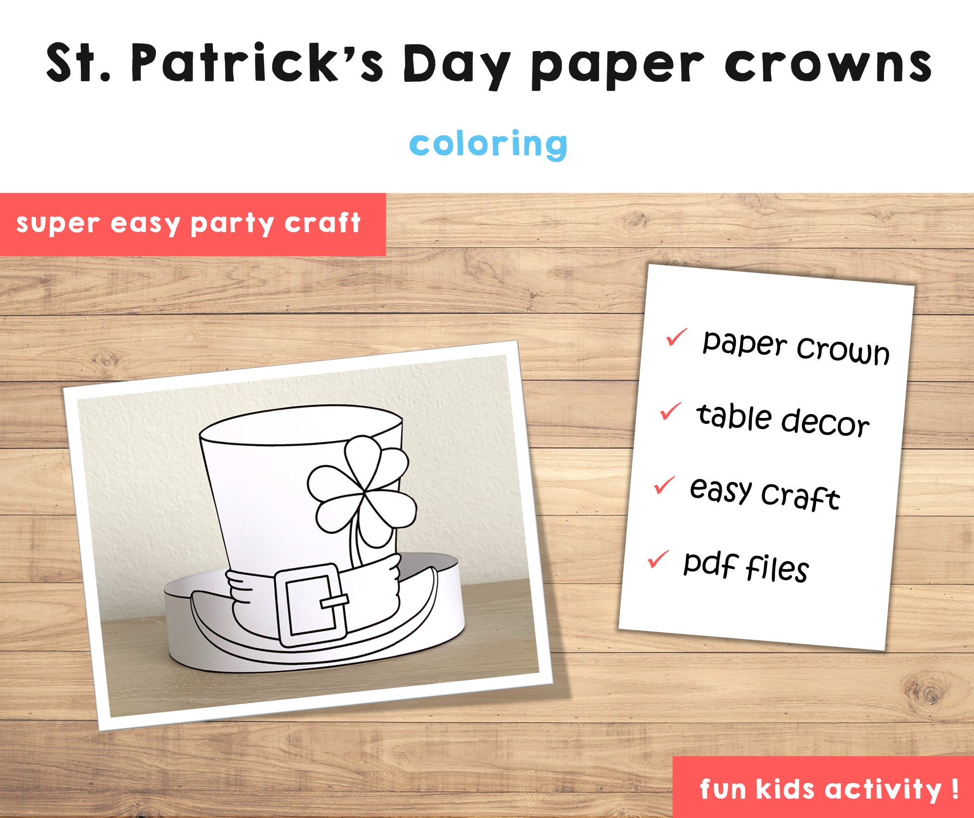St Patrick's Day Paper Crowns Headbands Leprechaun Gold Party Coloring ...