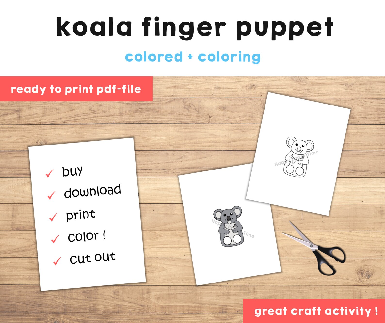 Koala Paper Craft Printable Australian Animal Finger Puppet - Etsy