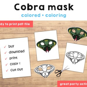 Cobra Mask Costume Animal Mask Printable Party Favor Asian Jungle Party ...