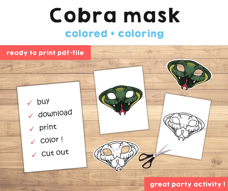 Cobra Mask Costume Animal Mask Printable Party Favor Asian Jungle Party ...