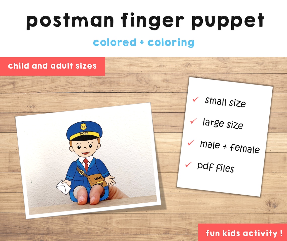 Postman Paper Craft Printable Community Helper Finger Puppet - Etsy