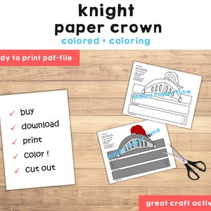 Knight Paper Helmet Crown Template Fantasy Party Headband Coloring ...