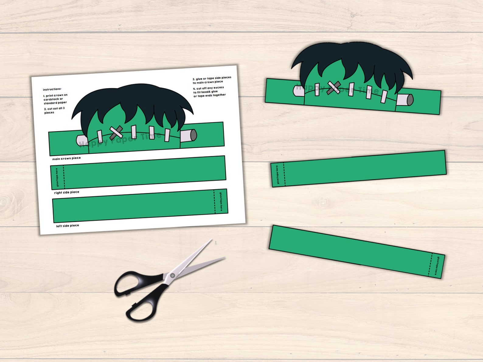 Frankenstein Monster Paper Crown template Halloween Party | Etsy