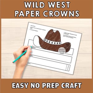 Wild West Paper Crown Coloring Headband Cowboy Sheriff Cowgirl Party ...
