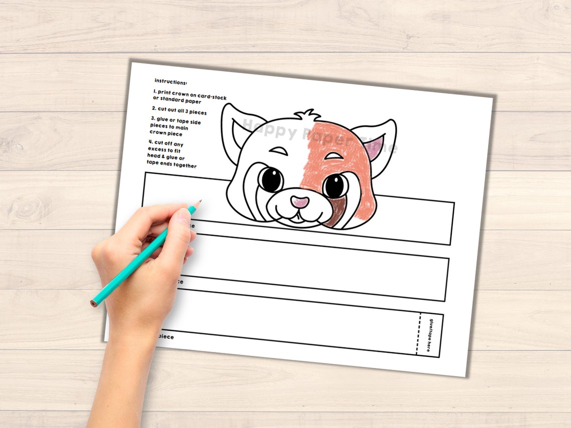 Red Panda Paper Crown Party Coloring Printable Kids Craft | Etsy