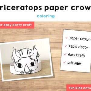 Triceratops Paper Crown Party Coloring Printable Kids Craft Dinosaur ...