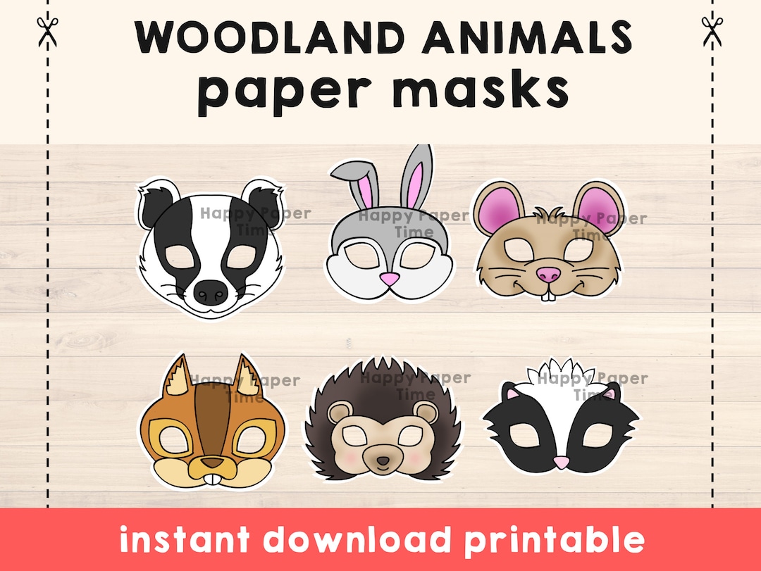 Woodland Animal Masks Template Pdf Crafting Kid Party Favor Printable ...