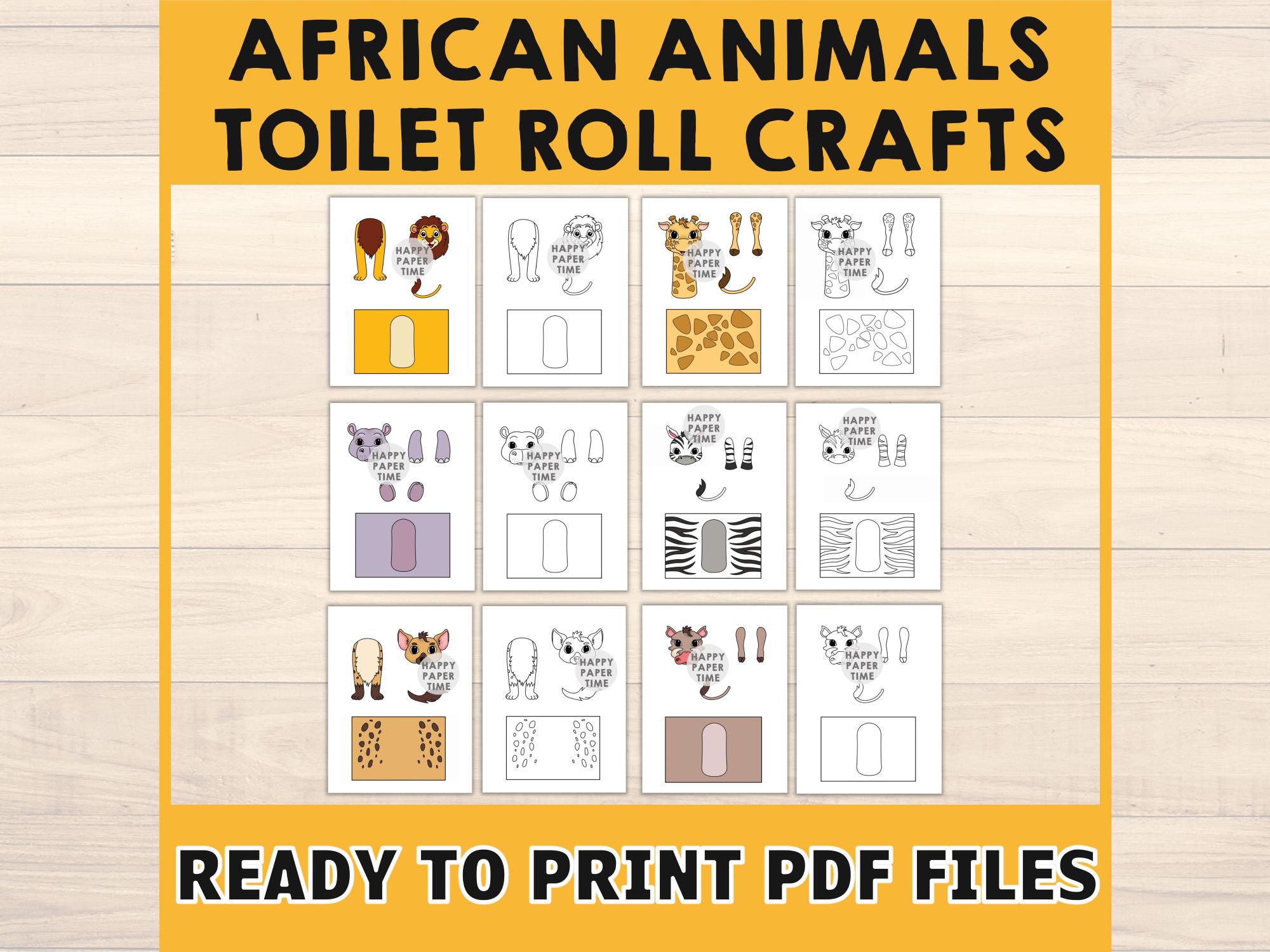 African Animals Toilet Paper Roll Craft Safari Party Coloring Printable ...