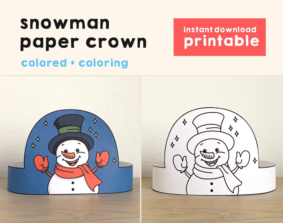 Snowman Paper Crown Hat Winter Holiday Party Coloring - Etsy