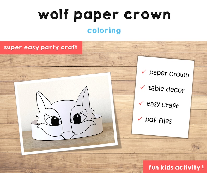 Wolf Paper Crown Coloring Printable Kids Craft Wolf Woodland | Etsy