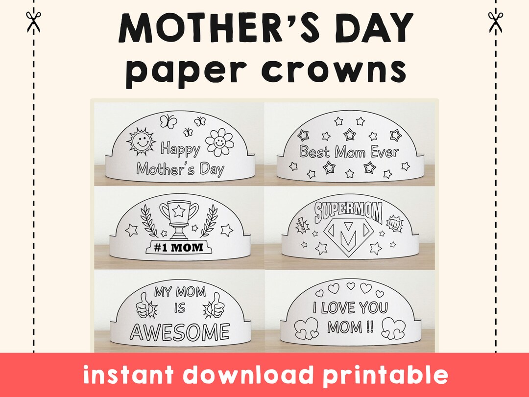 Mother's Day Paper Crown Template Birthday Party Headband Coloring ...