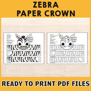 Zebra Paper Crown Party Coloring Printable Kids Craft African Birthday ...