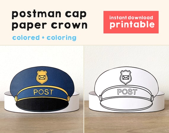 Postman Cap Hat Paper Crown Party Coloring Printable Kids | Etsy