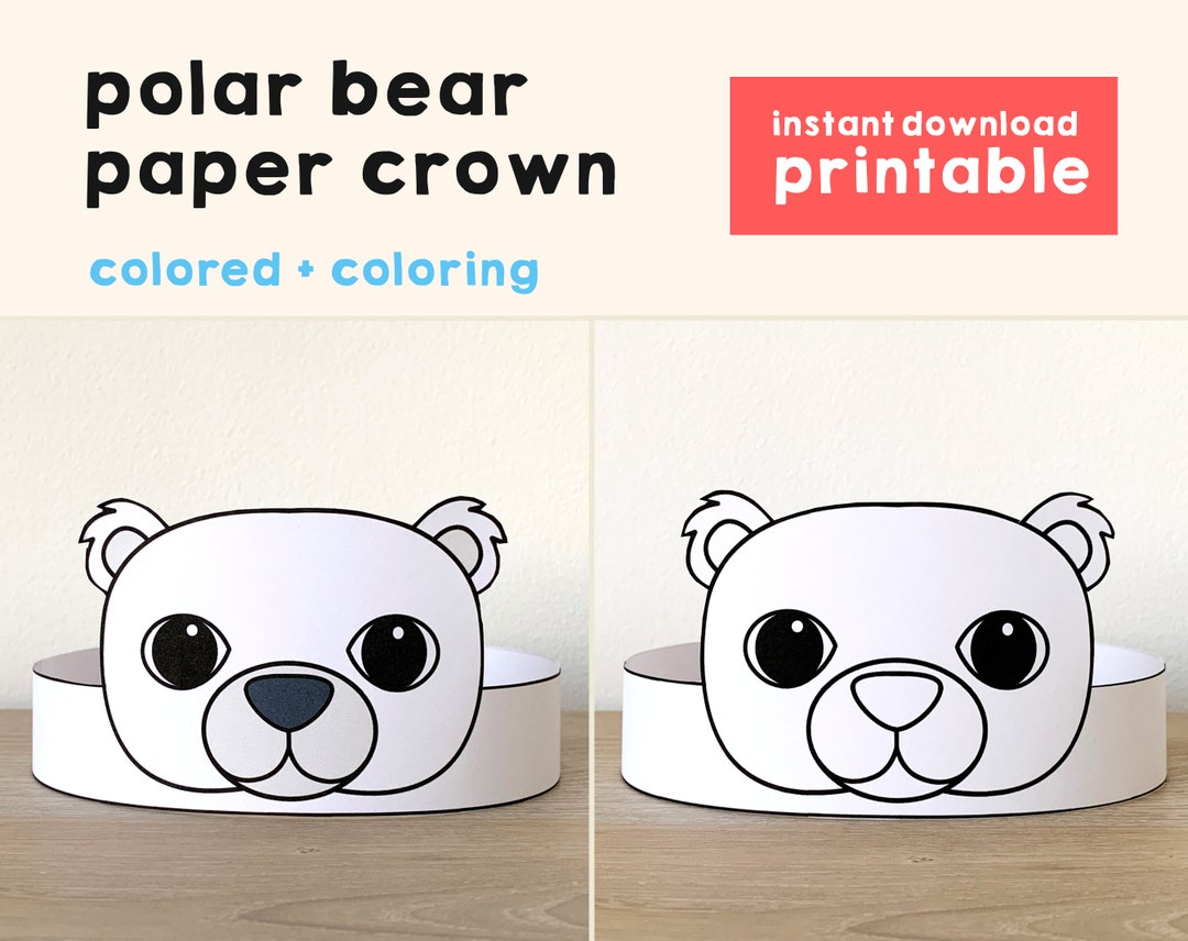 Polar Bear Paper Crown Party Coloring Paper Hat Printable Kids - Etsy