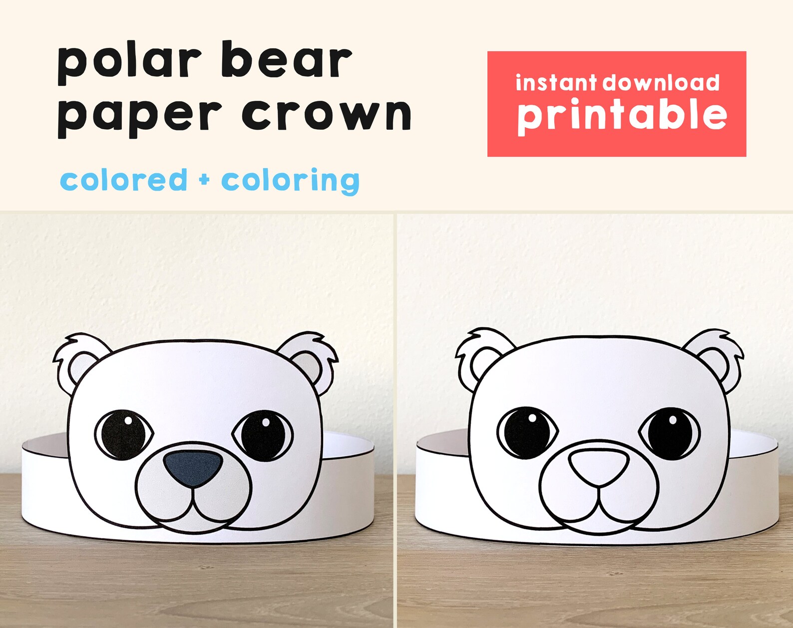 Polar Bear Paper Crown Party Coloring Paper Hat Printable Kids - Etsy
