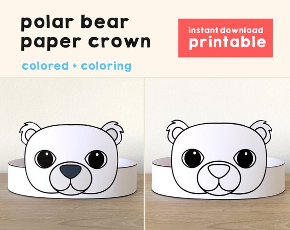 Polar Bear Paper Crown Party Coloring Paper Hat Printable Kids - Etsy